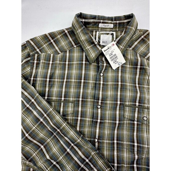 Buckle | Shirts | Buckle Bke Shirt Plaid Western Style Pearl Snap Green ...